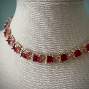 Ruby Red Tennis Choker Necklace, Dainty Gold Fairycore Fantasy Choker ...