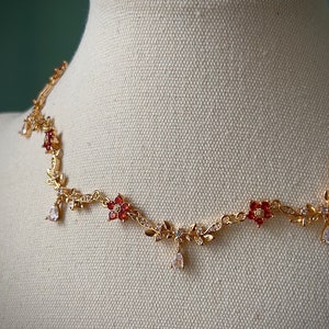 Gold Teardrop Orange Flower Choker Necklace, Elegant Regency Summer ...