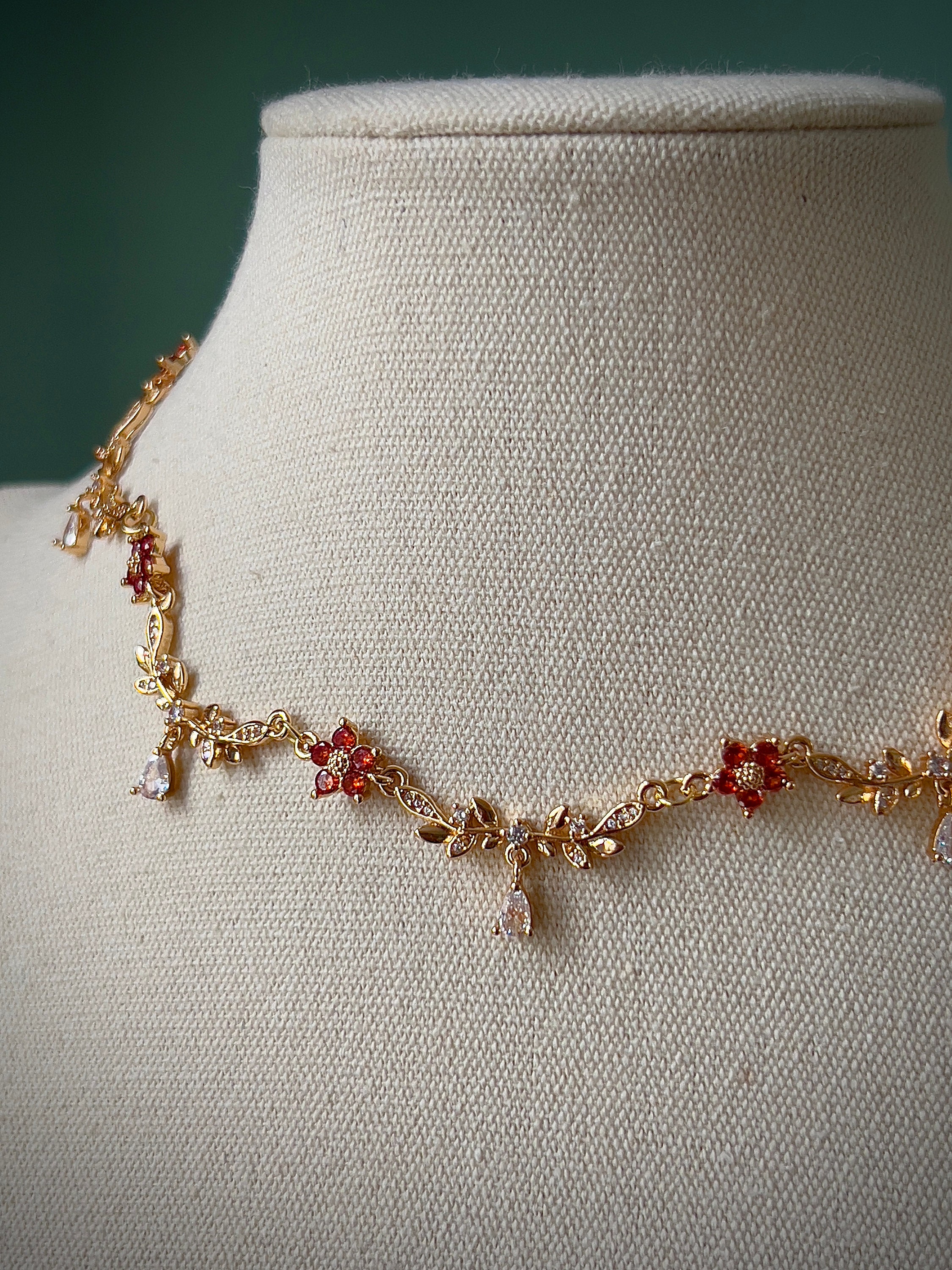 Gold Teardrop Orange Flower Choker Necklace, Elegant Regency Summer ...