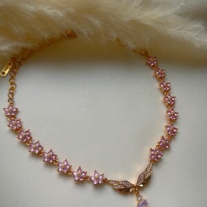 Angelic Blue Flower Choker Necklace, Gold Dainty Angel Wings Regency ...