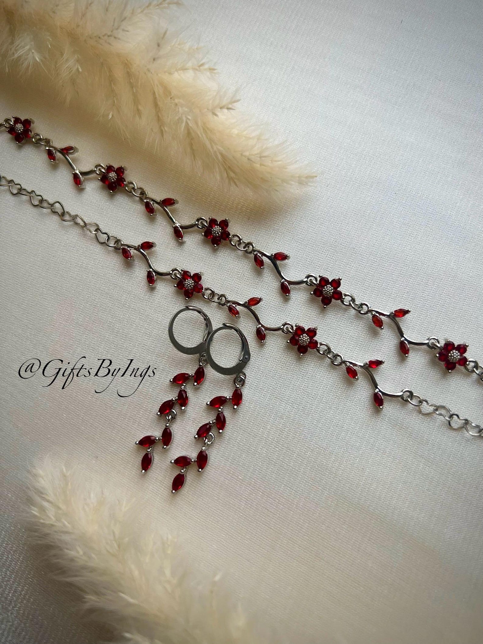 Delicate Ruby Red Leafy Vine Floral Choker Necklace, Elegant Regency ...