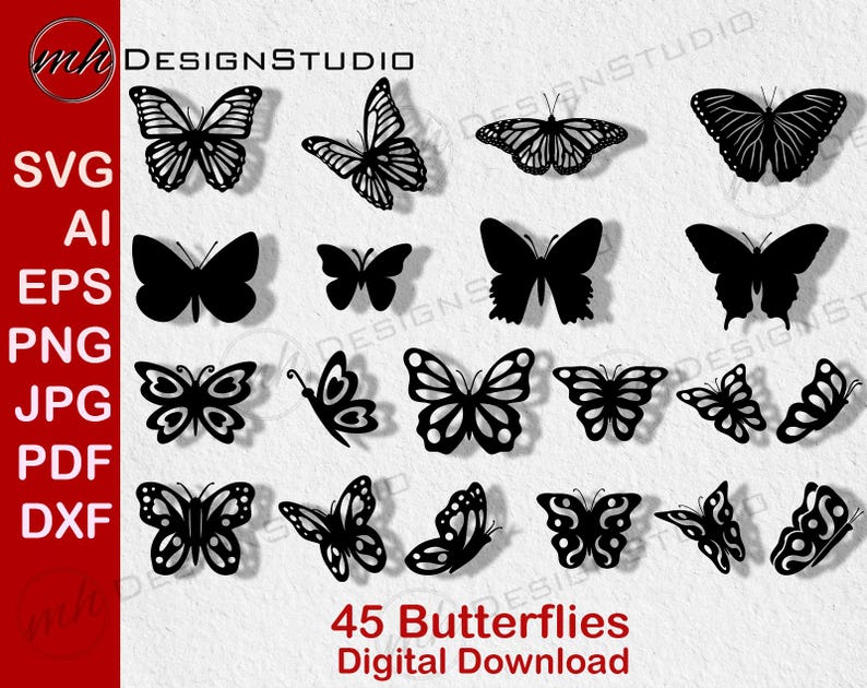Butterfly SVG Bundle, Vector Graphic, Silhouette, Cricut, Plotter File, AI, Eps, Png, Pdf, Dxf ...