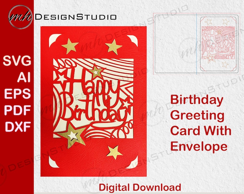 Birthday Greeting Card, SVG, AI, PDF, Dxf, Eps, Plotter File, Vector ...