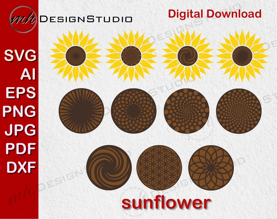 Sunflower SVG Bundle, Vector Graphic, Silhouette, Cricut, Plotter File ...