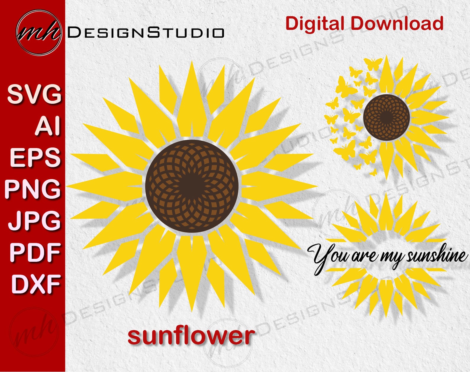 Sunflower SVG Bundle, Vector Graphic, Silhouette, Cricut, Plotter File ...