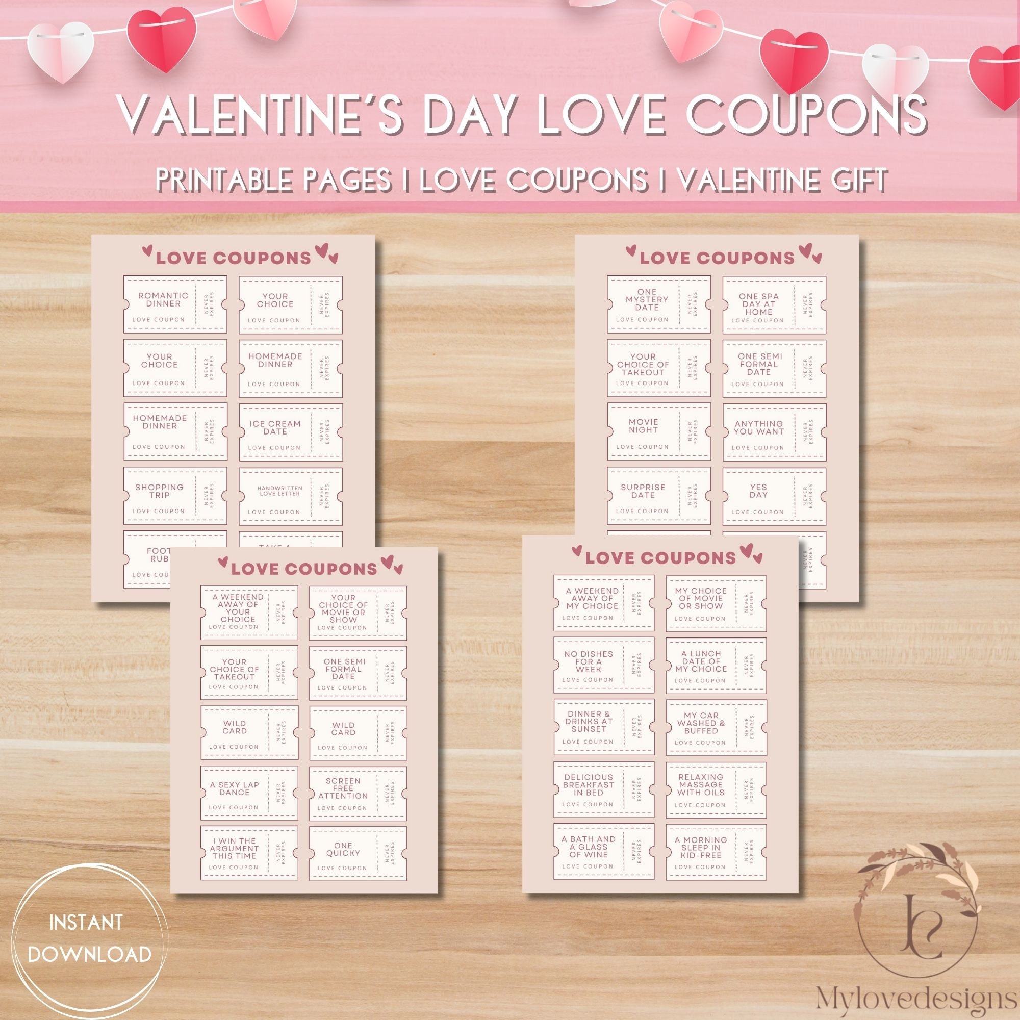 Valentine's Day Printable Love Coupons for Him & Her, Romantic ...