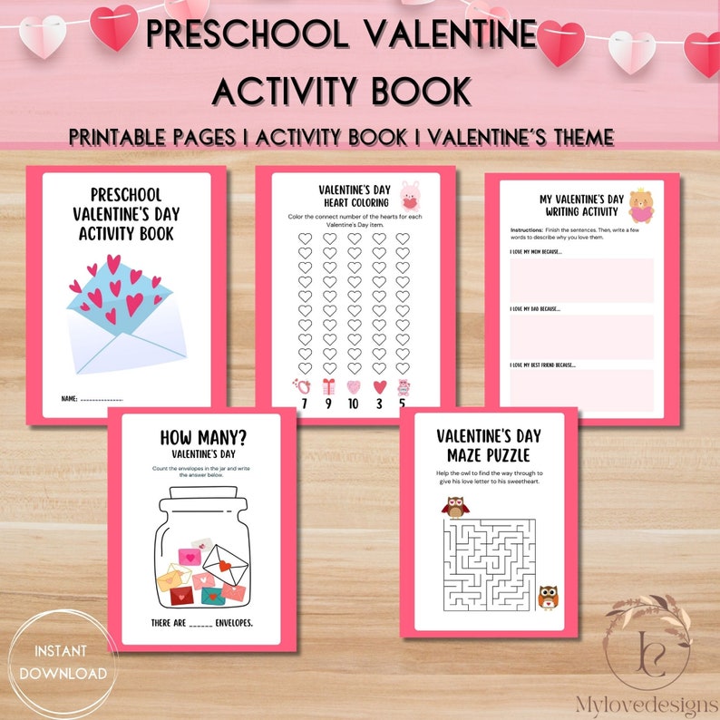 Preschool Valentine's Day Themed Activity Book, Homeschool Valentine's ...