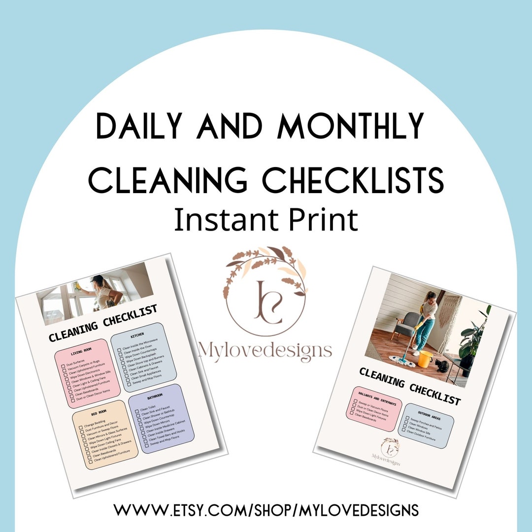 Cleaning Checklist, Daily Cleaning Task Checklist, Monthly Cleaning ...