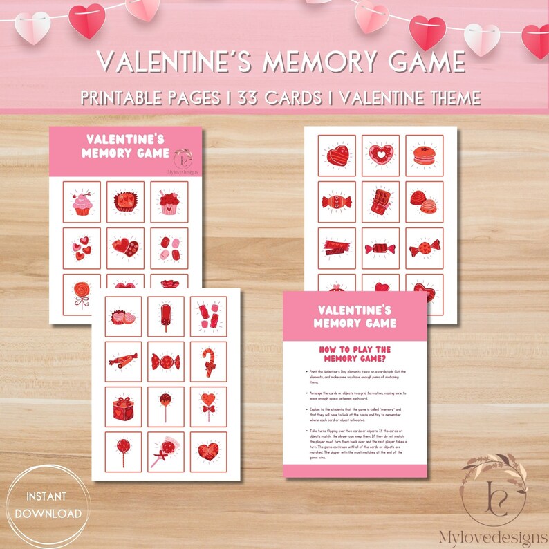 Valentine's Day Memory Match Game, Fun Valentine Printable Activity for ...