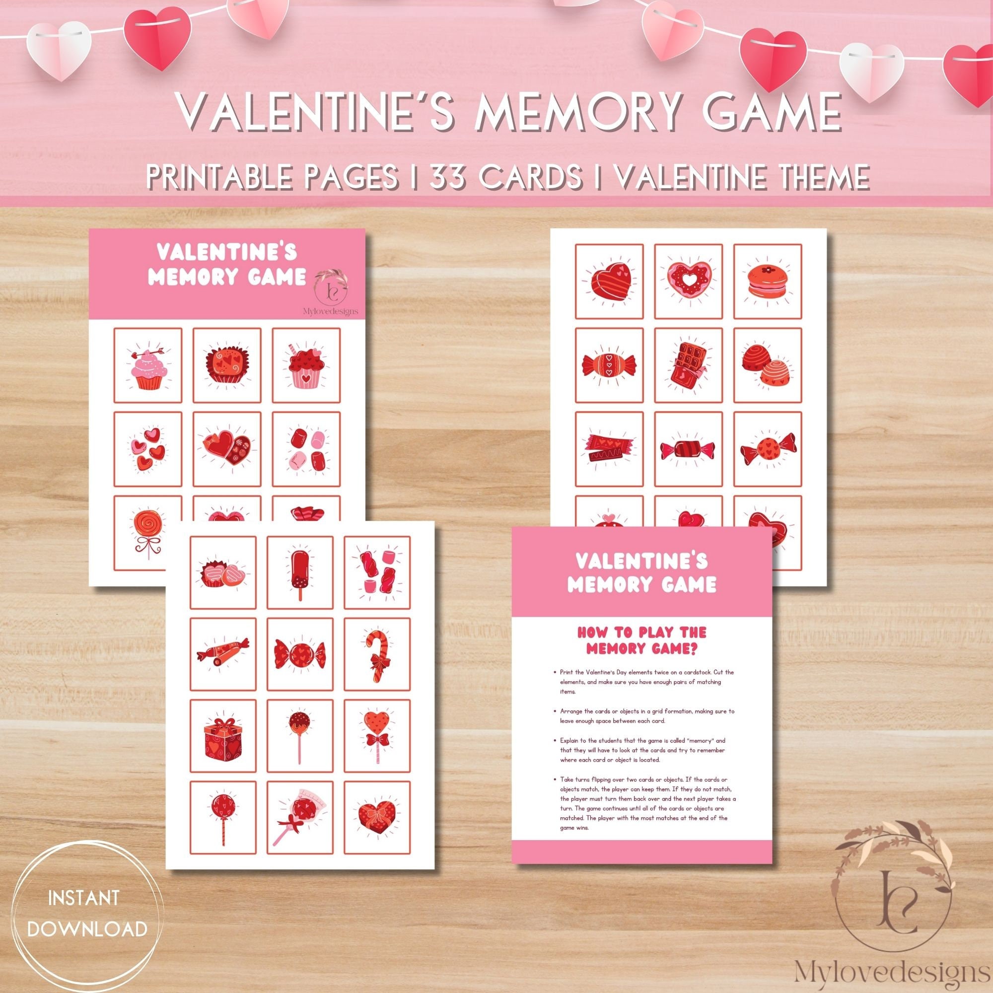 Valentine's Day Memory Match Game, Fun Valentine Printable Activity for ...