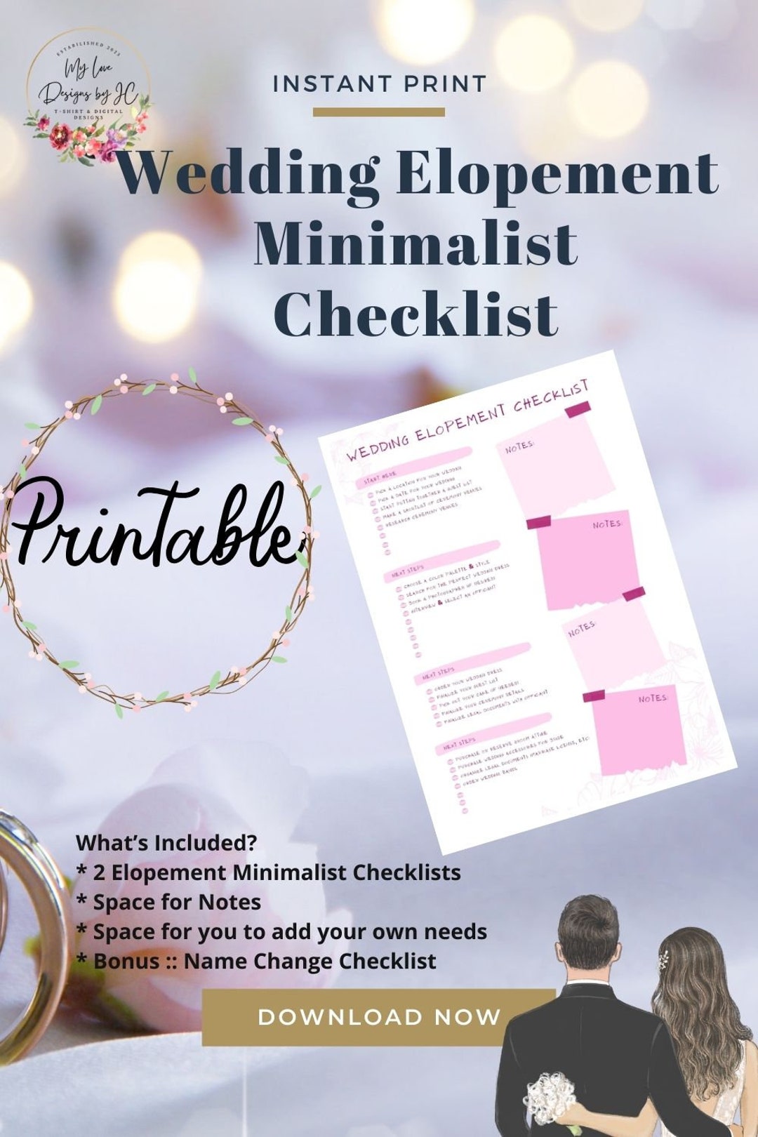 Elopement Wedding Checklist Template I Elopement Minimalist Checklist I ...