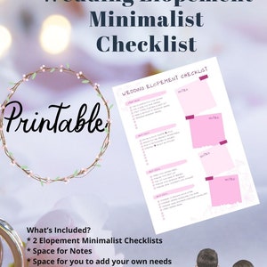 Elopement Wedding Checklist Template I Elopement Minimalist Checklist I ...