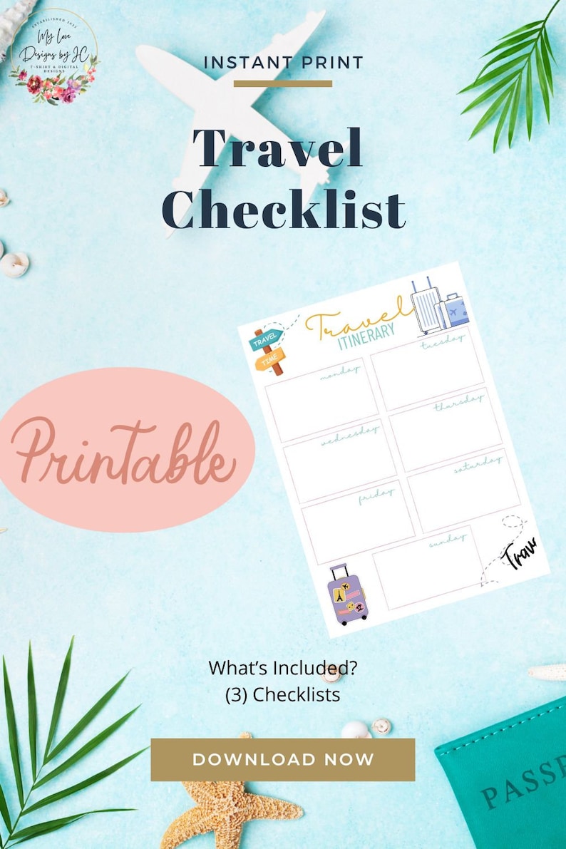 Travel Printable Checklist I Travel Planner I Travel Itinerary I Travel ...