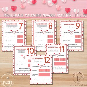 Valentine Prek Kindergarten Number Tracing Worksheet Printables, 1-20 ...