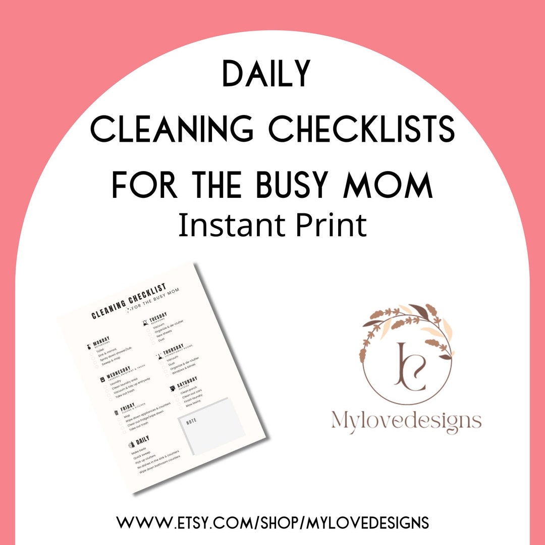 Cleaning Checklist Busy Mom, Busy Mom Daily Cleaning Planner, Busy Mom ...