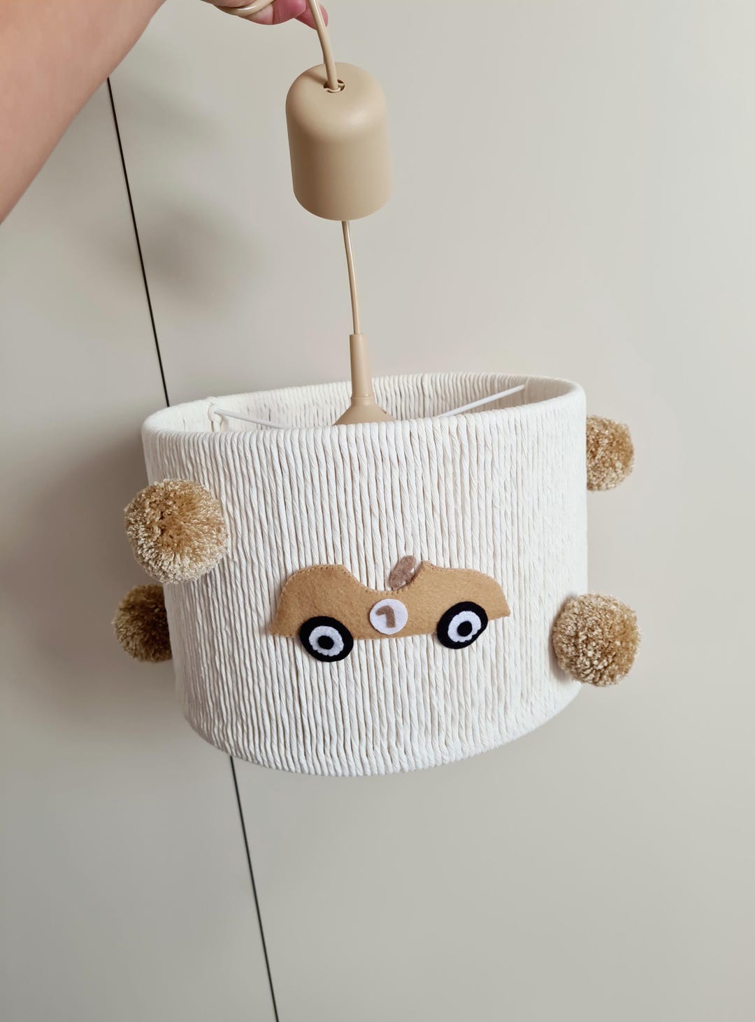 Handmade Corduroy Nursery Lampshade: Car & Pom Poms Pendant Light - Etsy