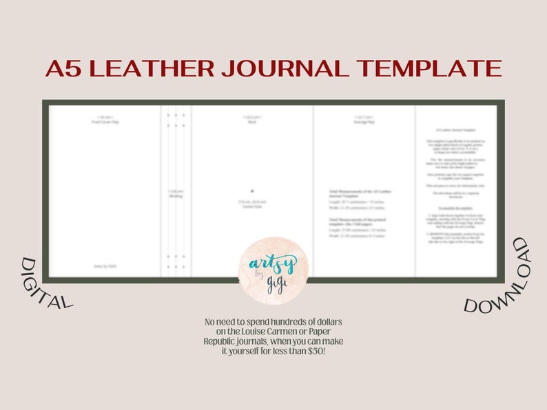 A5 Leather Journal Template: DIY Pattern (digital Download) / Louise Carmen and Paper Republic ...