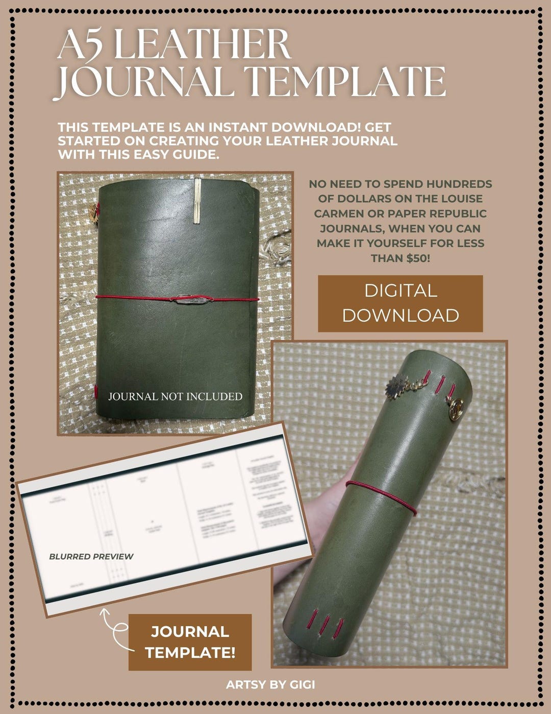 A5 Leather Journal Template Pattern DIGITAL / Louise Carmen Journal ...
