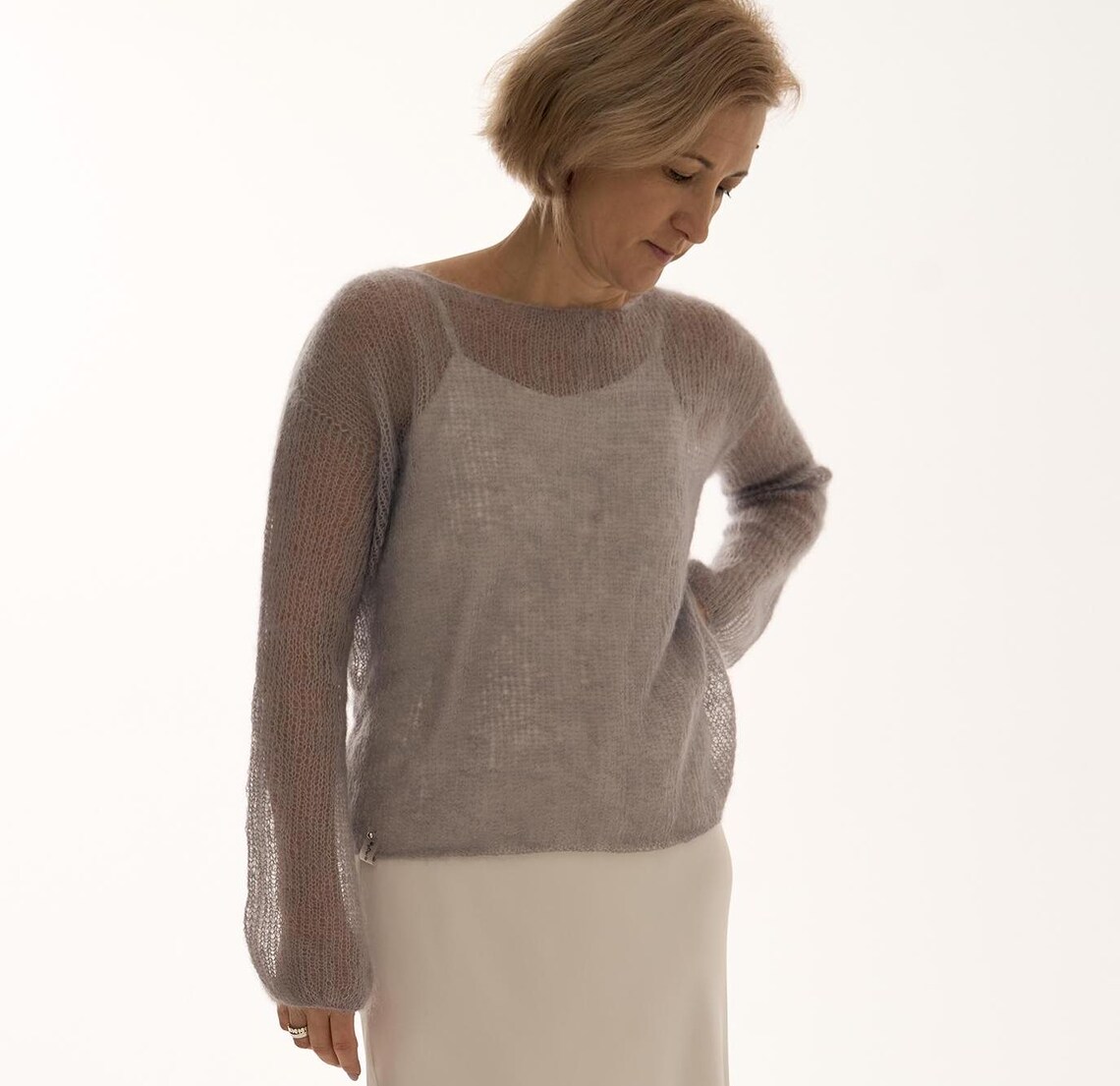 Mohair Sweater for Women Transparent Round Neck Pullover Mesh ...