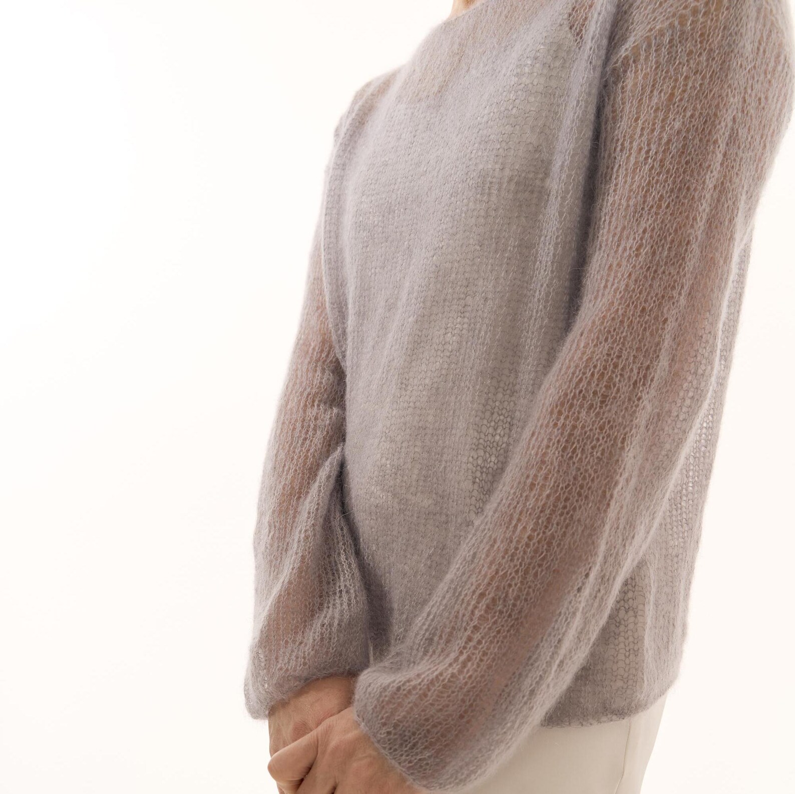 Mohair Sweater for Women Transparent Round Neck Pullover Mesh ...