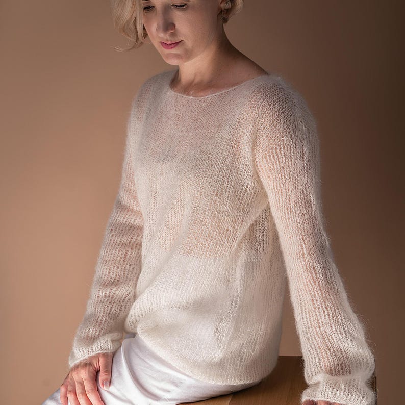 Mohair Sweater for Women Transparent Round Neck Pullover Mesh ...