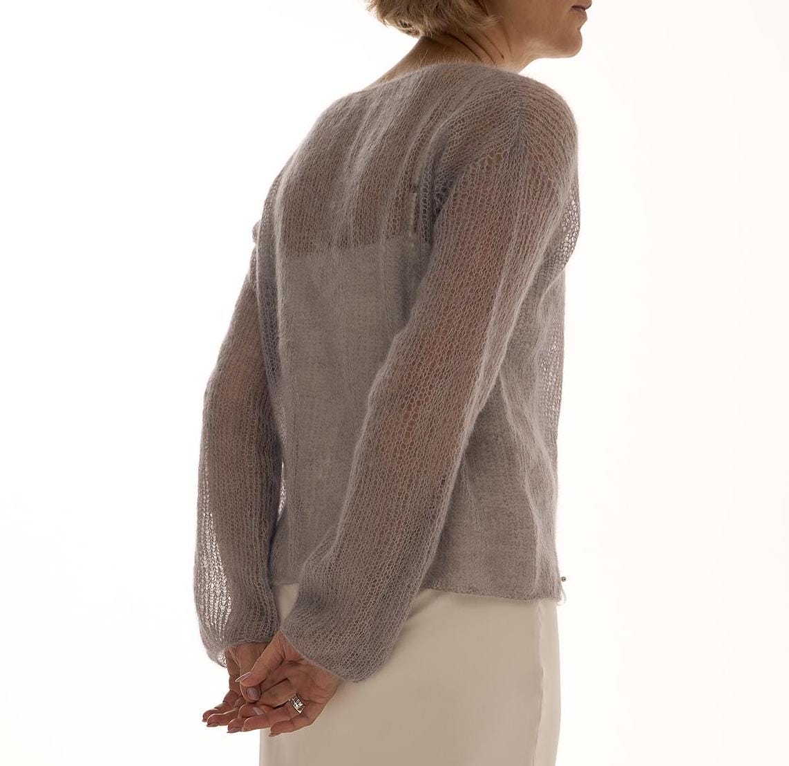 Mohair Sweater for Women Transparent Round Neck Pullover Mesh ...