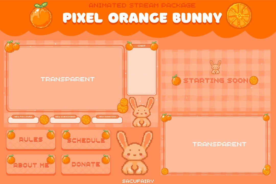 Pixel Orange Bunny Stream Package - Etsy
