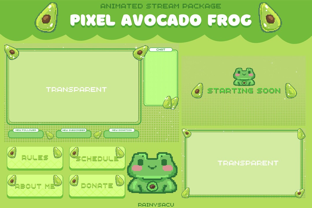 Pixel Avocado Frog Stream Package - Etsy