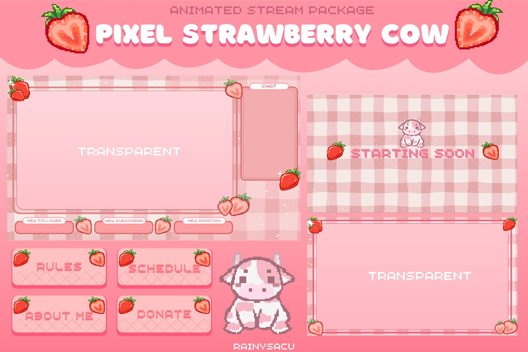 Pixel Strawberry Cow Stream Package - Etsy