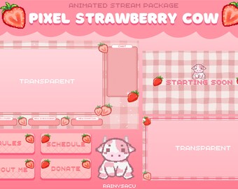 Twitch Stream Package With Cute Pixel Strawberry Animated Streamer ...