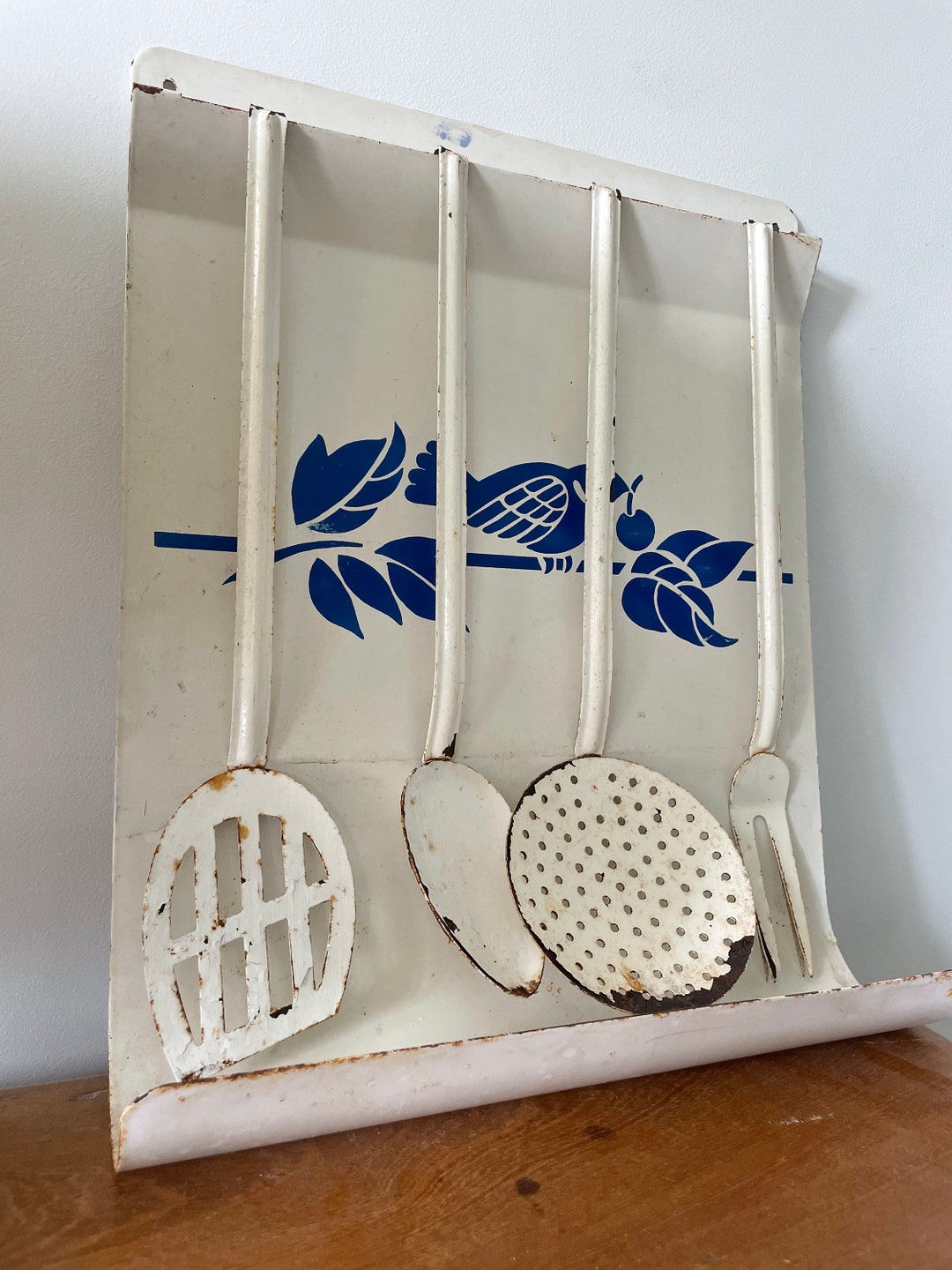 Vintage French Enamel Utensils & Utensil Rack - Etsy