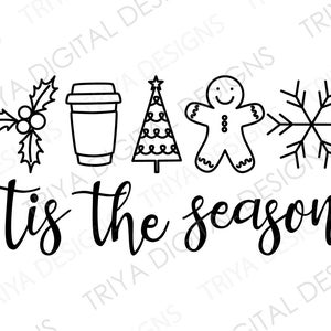Tis the Season With Christmas Clip Art SVG Cut File | Hand Drawn ...