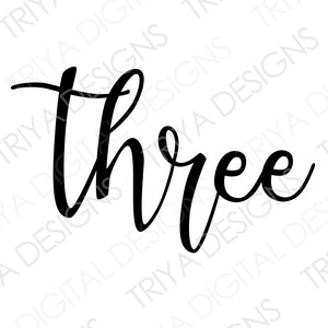 Three SVG Number Three Hand Lettered Cursive Text Digital DOWNLOAD - Etsy