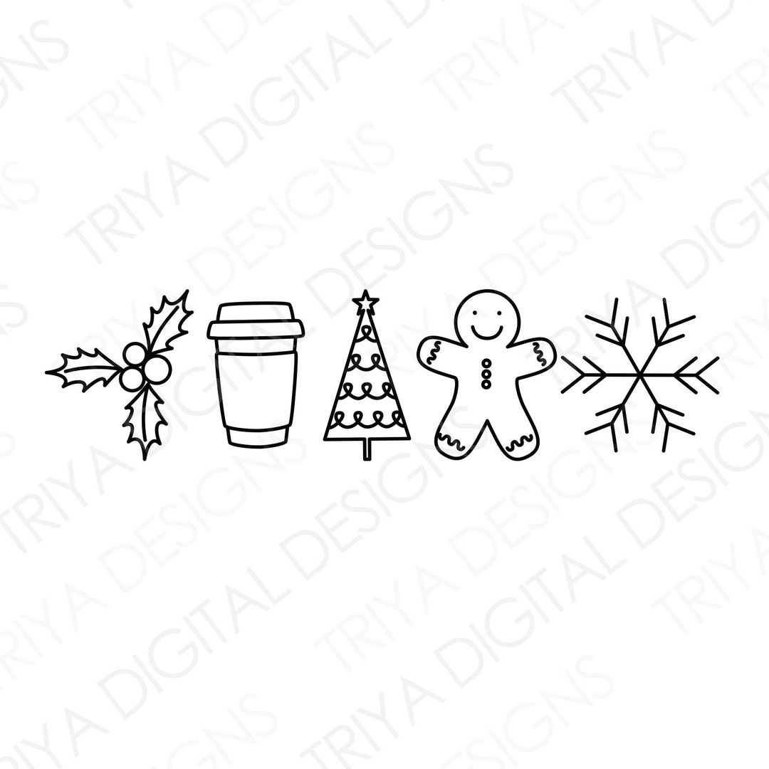 Christmas Clip Art SVG Cut File Hand Drawn Christmas Doodles PNG ...