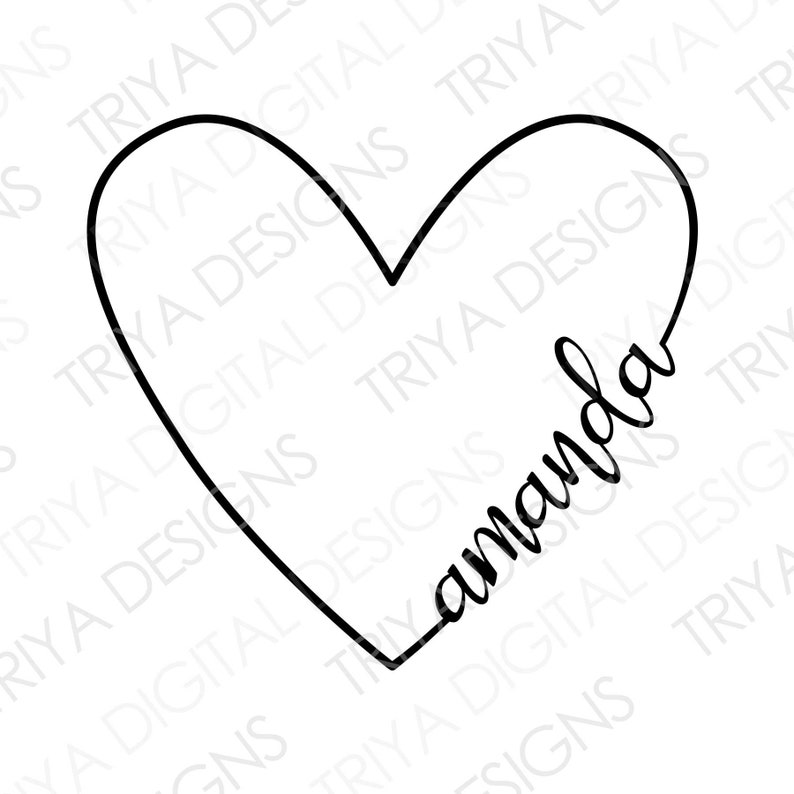 Heart With Custom Name SVG Hand Lettered Cursive Text - Etsy