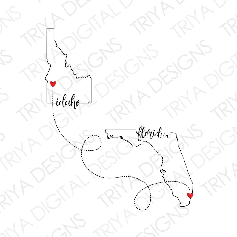 Custom Moving States With Text SVG | Two States PNG Print File | Long ...