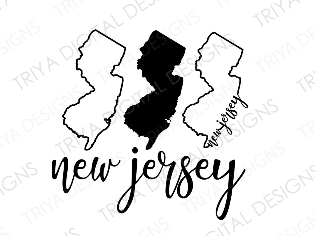 New Jersey Outline With Text SVG Cut File | State of New Jersey Outline ...