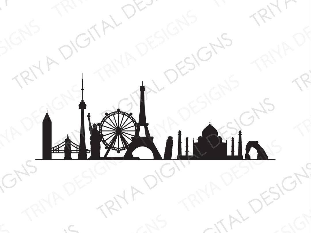 World Skyline SVG Cut File | Skyline Clipart PNG | Instant Digital ...