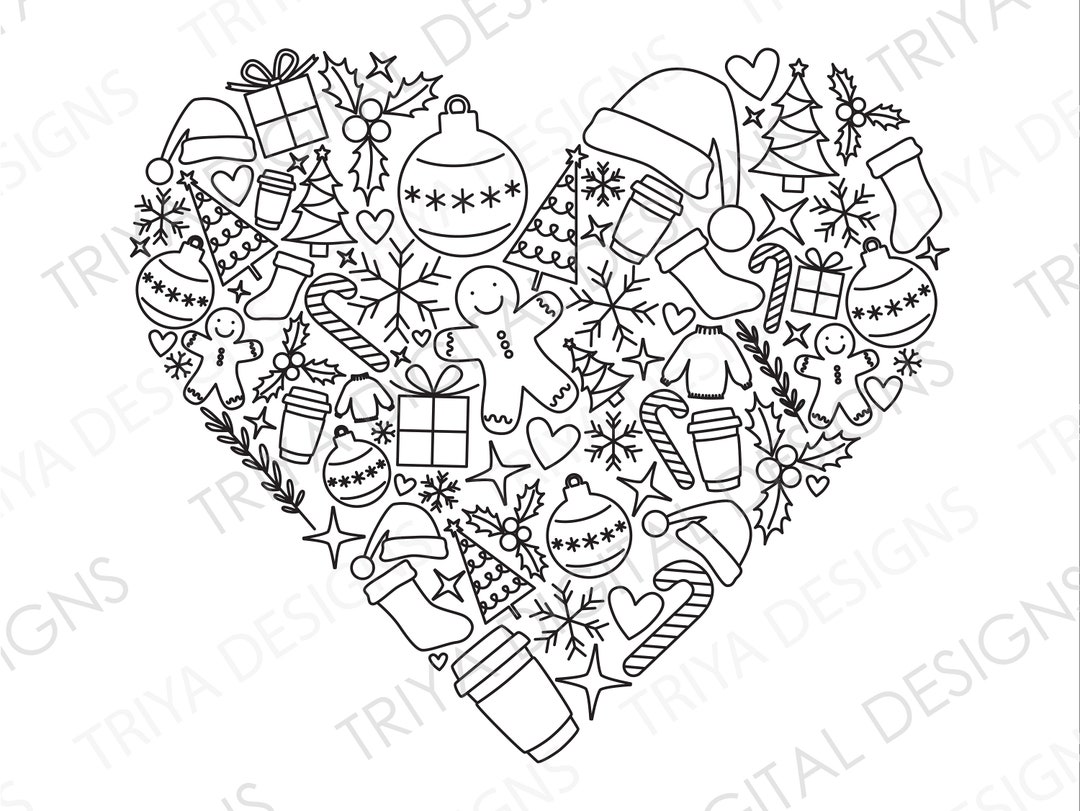 Christmas Heart SVG Cut File | Hand Drawn Christmas Doodles Heart PNG ...
