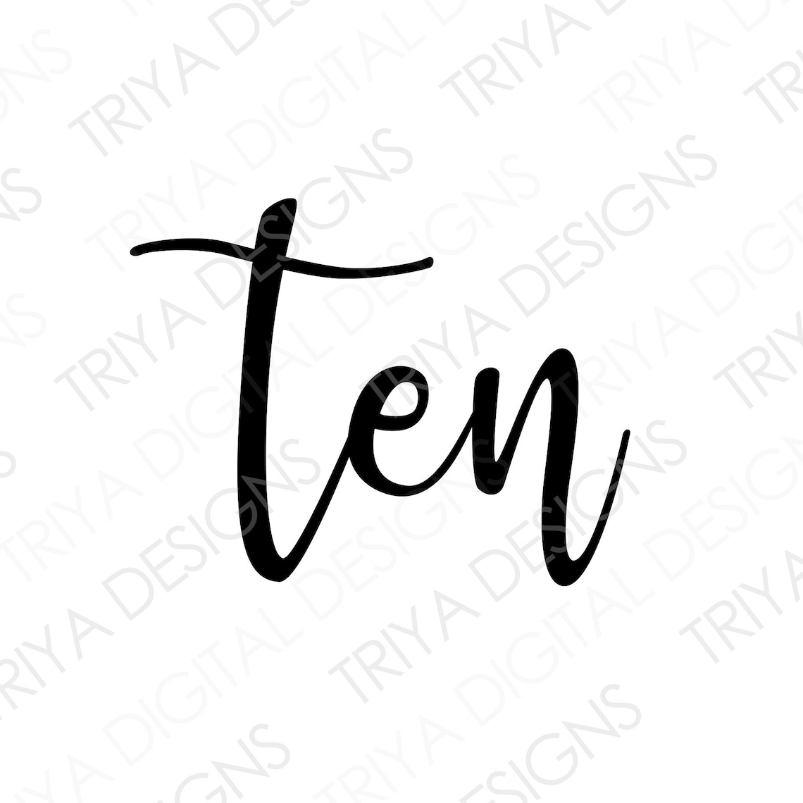 Ten SVG Number Ten Hand Lettered Cursive Text Digital | Etsy
