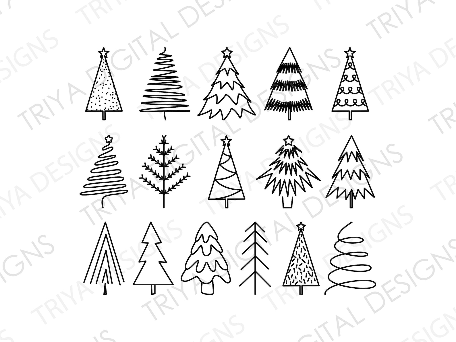 Christmas Tree Clip Art SVG Cut File Hand Drawn Christmas | Etsy