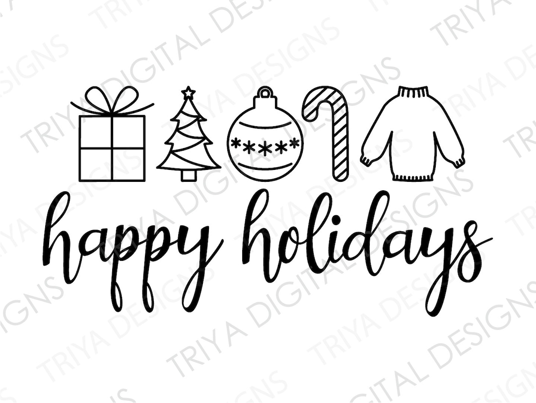 Happy Holidays With Christmas Clip Art SVG Cut File | Hand Drawn ...