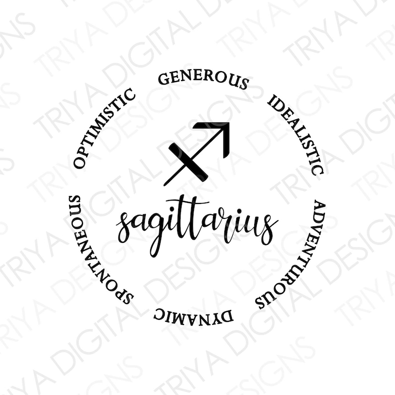 Sagittarius With Symbol and Traits SVG | Zodiac Sign, Sun Sign SVG Cut ...