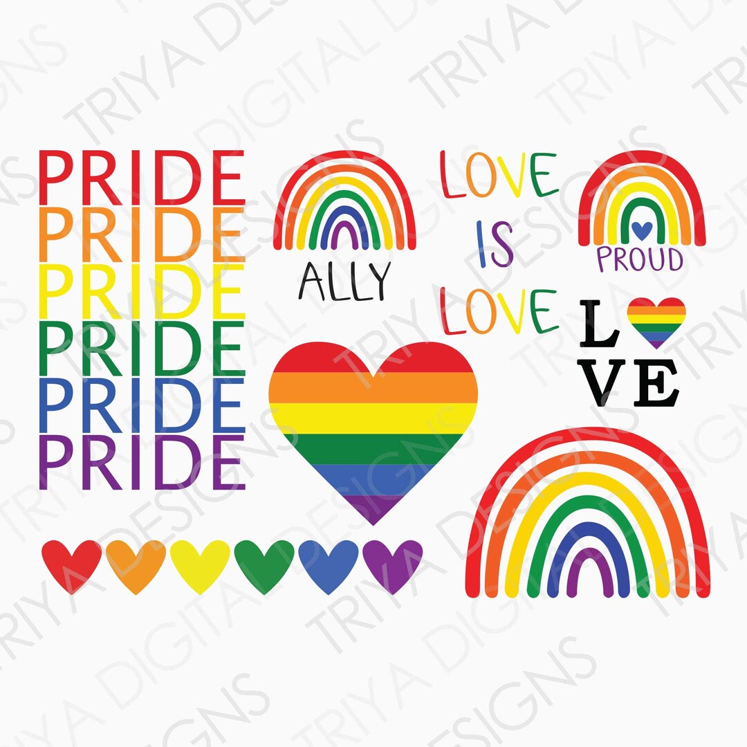 Rainbow Pride SVG Cut File Bundle of 8 | Pride Rainbow Hearts PNG | T ...