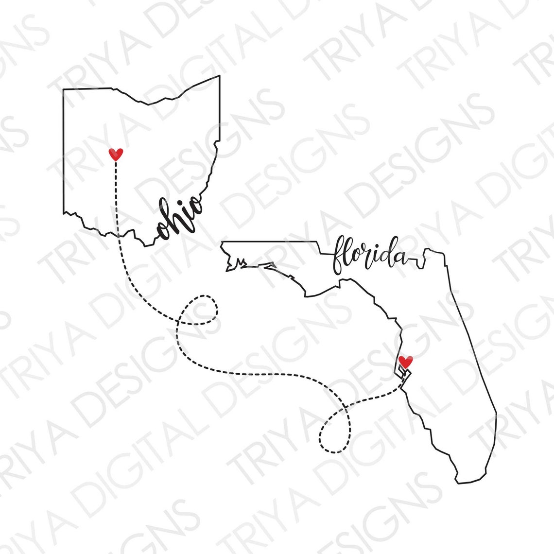 Custom Moving States With Text SVG Two States PNG Print File | Etsy