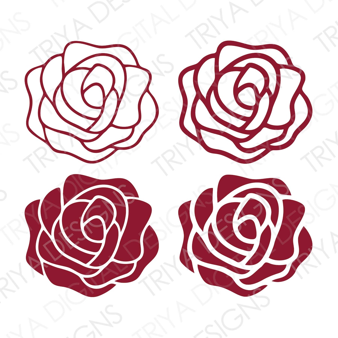 Rose SVG Cut File | Four Roses Intricate Outline SVG | Red Rose, Flower ...