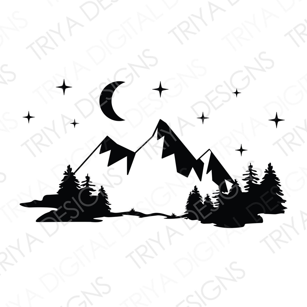 Mountains and Forest Night Sky SVG Cut File | Nature, Explore, Outdoors ...