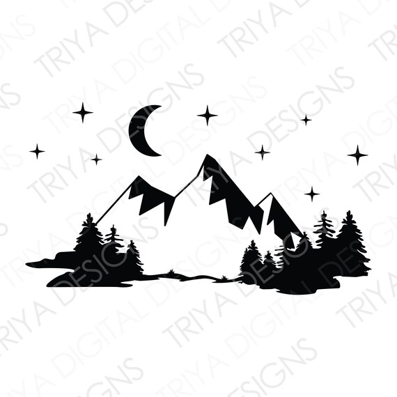 Mountains and Forest Night Sky SVG Cut File Nature Explore | Etsy