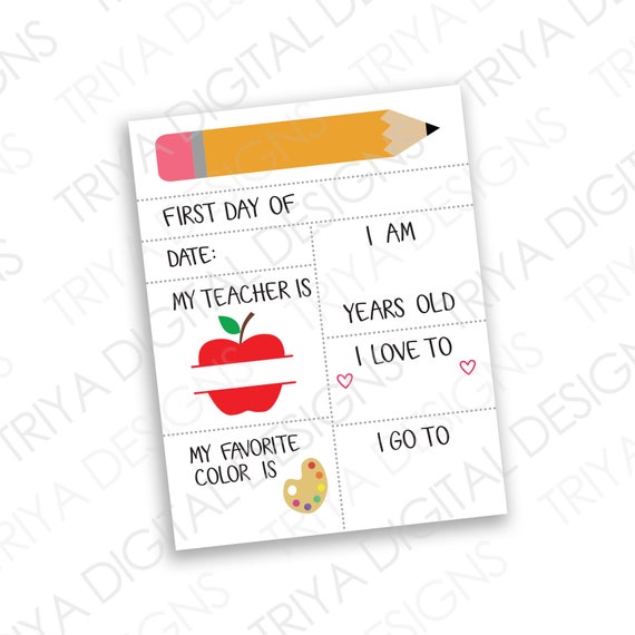 First Day of School Printable Sheet Sign 8.5 X 11 Inches - Etsy