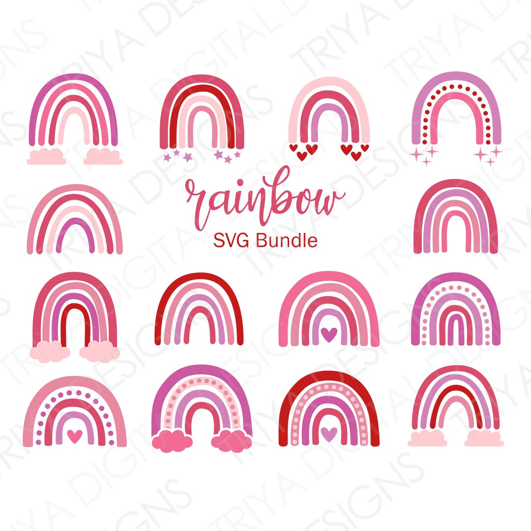 Valentine's Day Rainbow SVG Cut File | Set of 14 | Love, Hearts, Pink ...